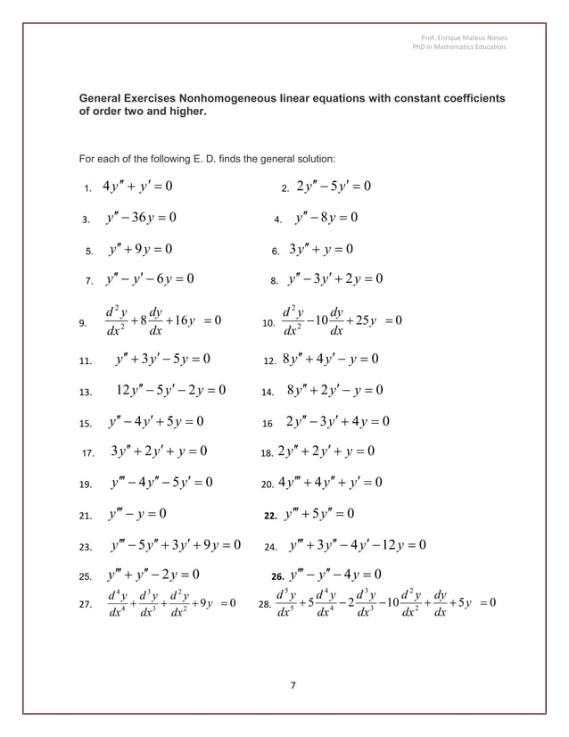 Higher order differential equations | PDF | Physics | Science