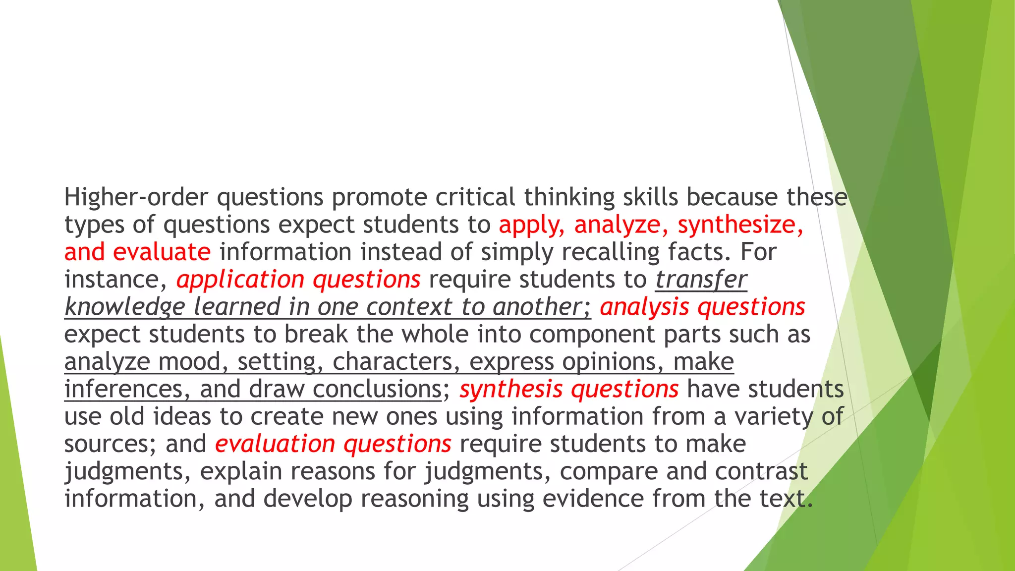Higher order thinking skills question in teaching | PPTX
