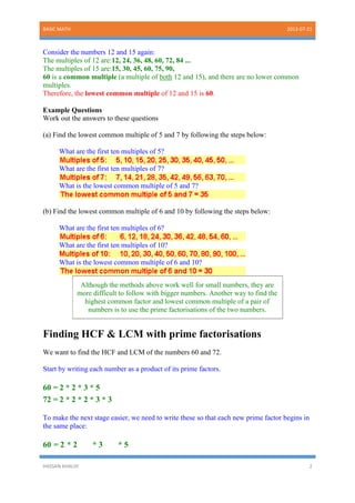 Highest common factor and lowest common multiple | DOCX