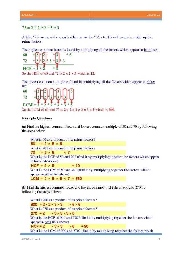 Highest Common Factor And Lowest Common Multiple