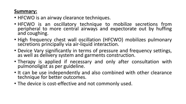 High frequency chest wall oscillation | PPTX | Lung and Respiratory ...