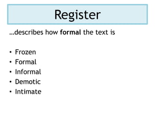 English Language Terminology: High Grade Features | PPTX