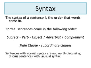 English Language Terminology: High Grade Features | PPT