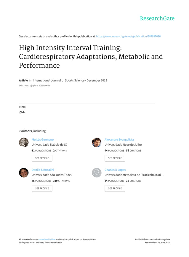 High intensity interval training cardiorespiratory adaptations, metabolic and performance | PDF