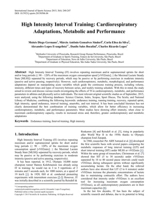 High intensity interval training cardiorespiratory adaptations, metabolic and performance | PDF