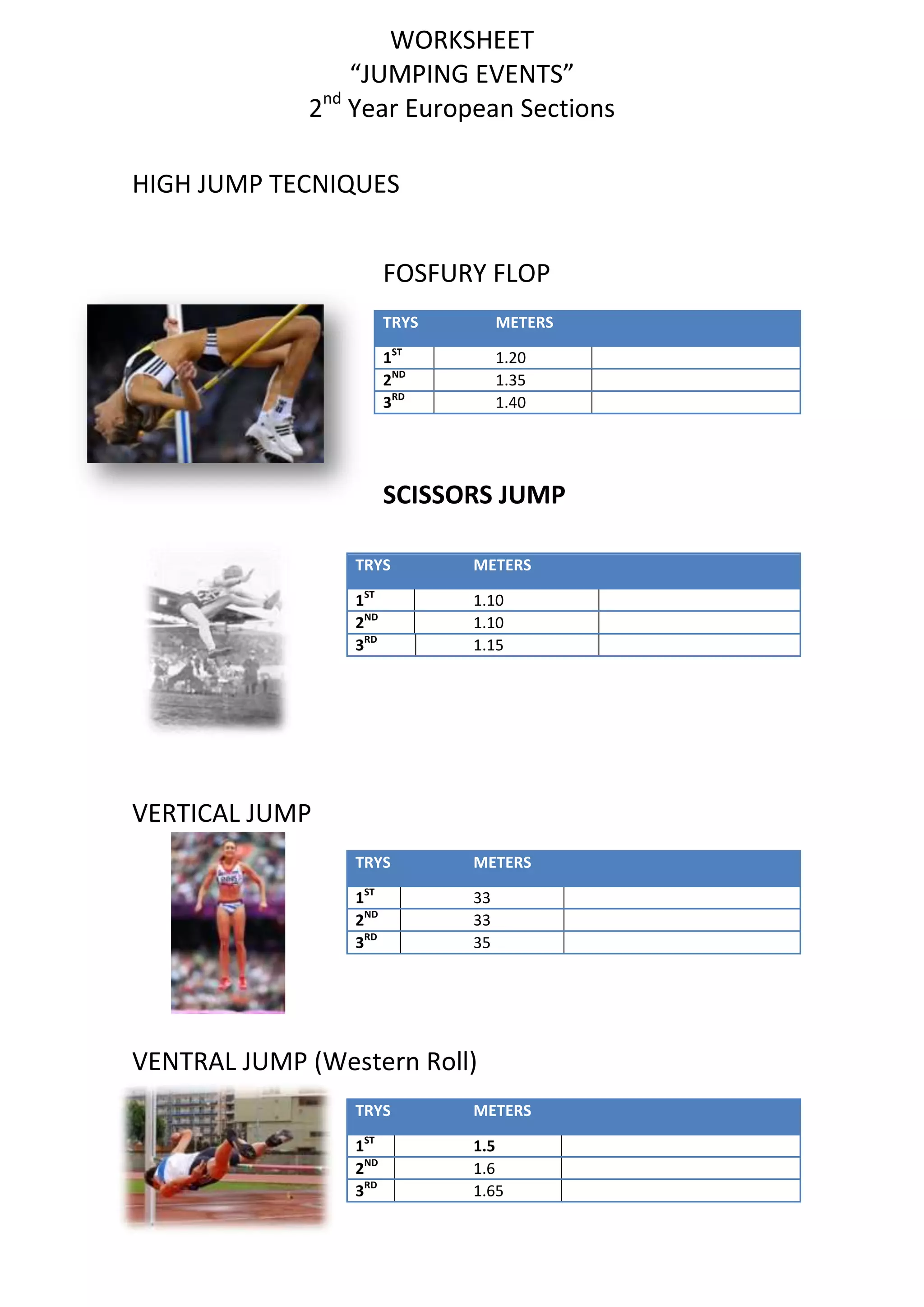 High jump whorksheets | PDF