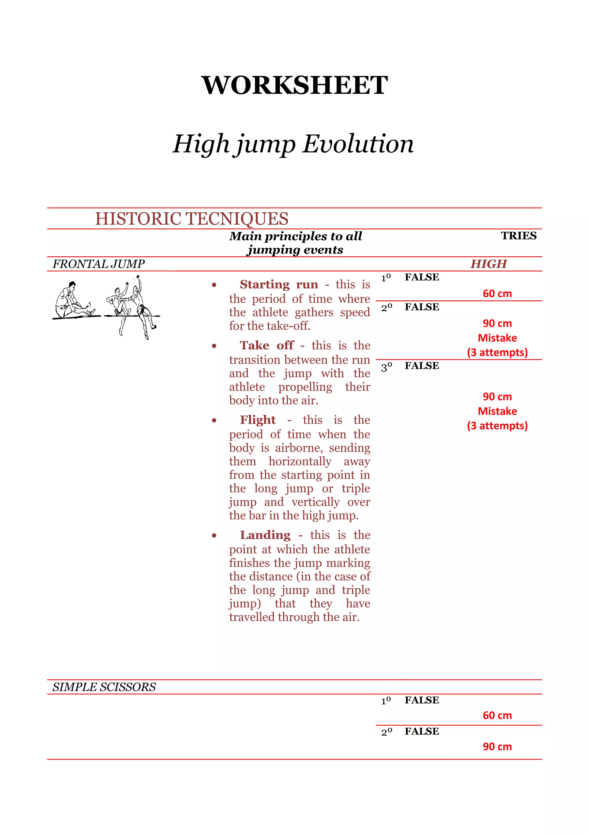 High jump worksheets | DOC