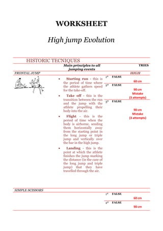 High jump worksheets | DOC
