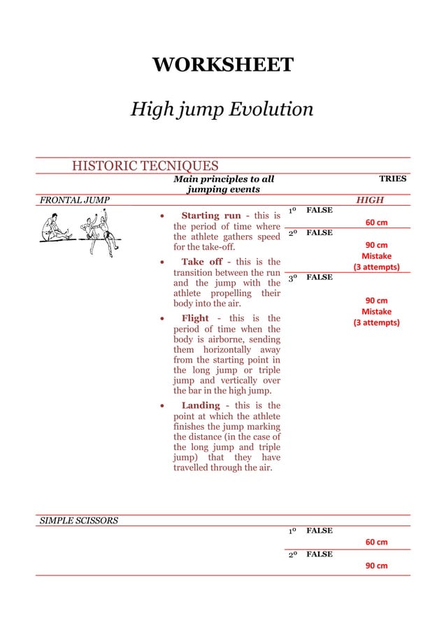 High jump worksheets | PDF