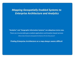 Mapping GIS to Enterprise Architecture and Analytics | PDF