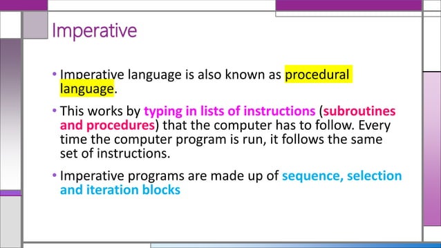 High Level Languages (Imperative, Object Orientated, Declarative) | PPT