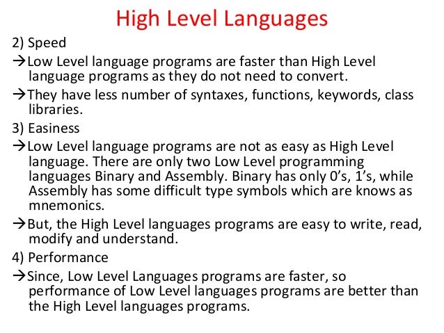 High level languages representation