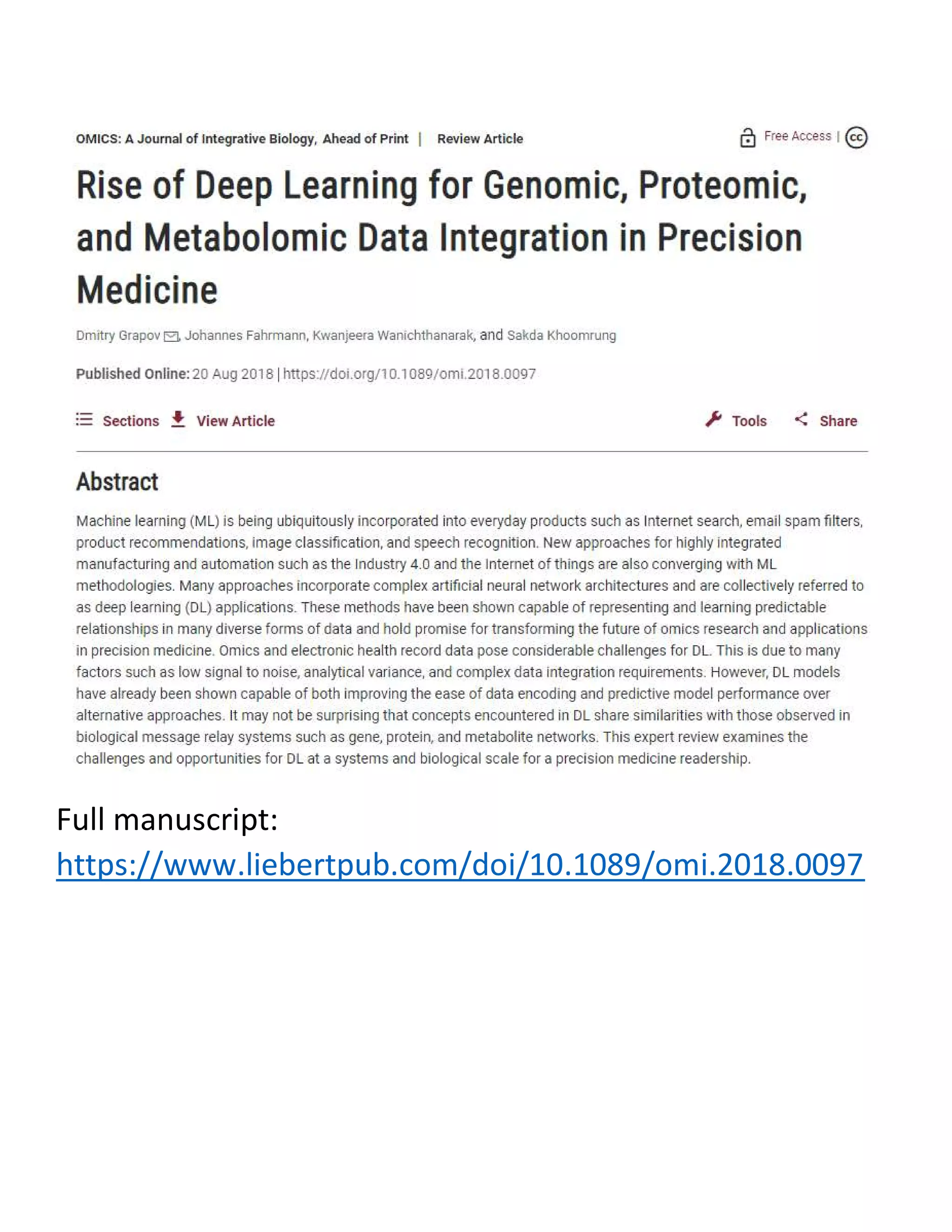 Rise of Deep Learning for Genomic, Proteomic, and Metabolomic Data ...