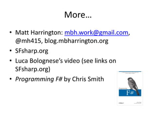 Highlights of F# lightning talk | PPTX | Programming Languages | Computing