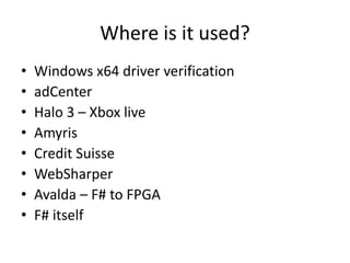 Highlights of F# lightning talk | PPTX | Programming Languages | Computing