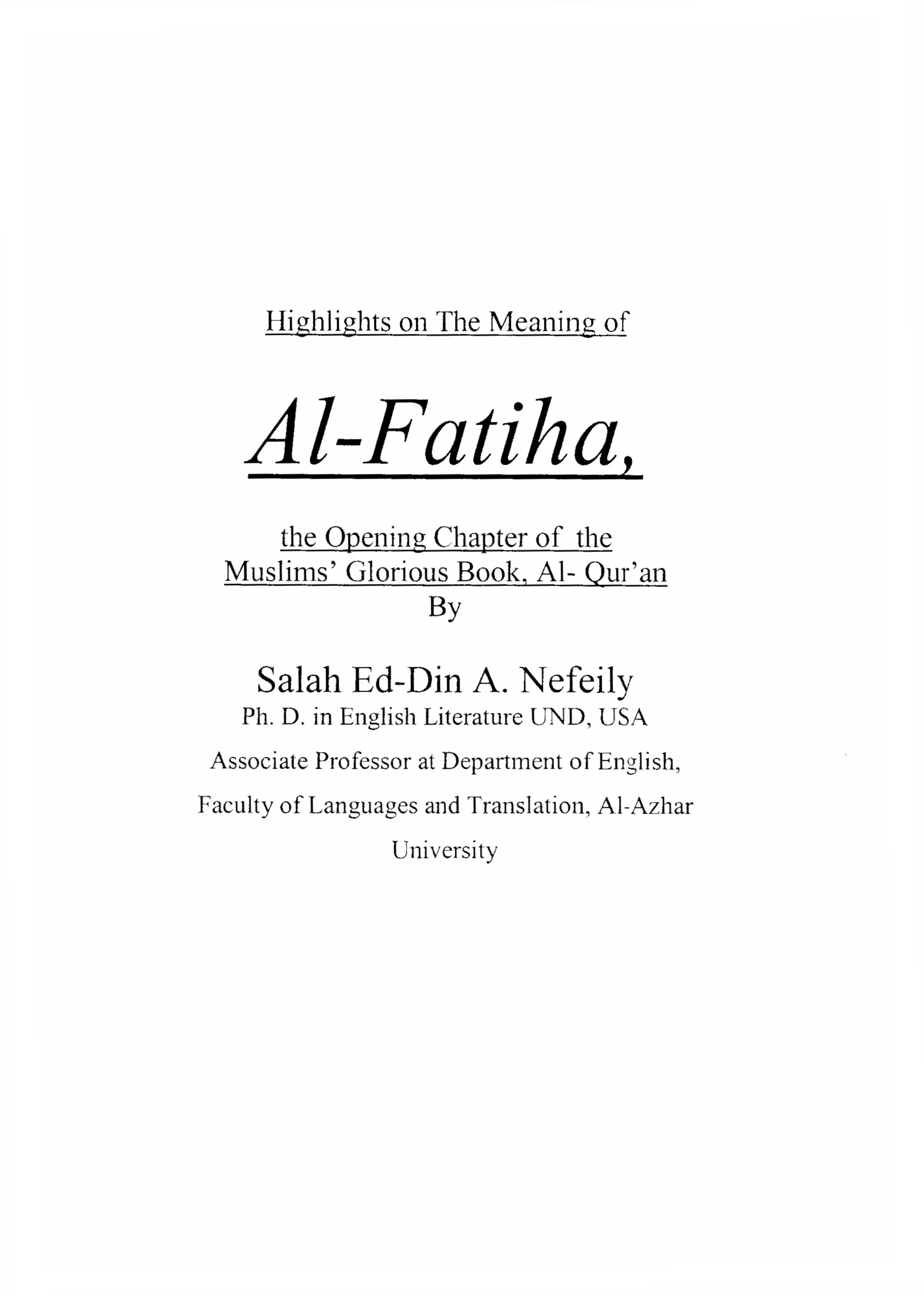 Highlights on the Meaning of Al-Fatiha | PDF