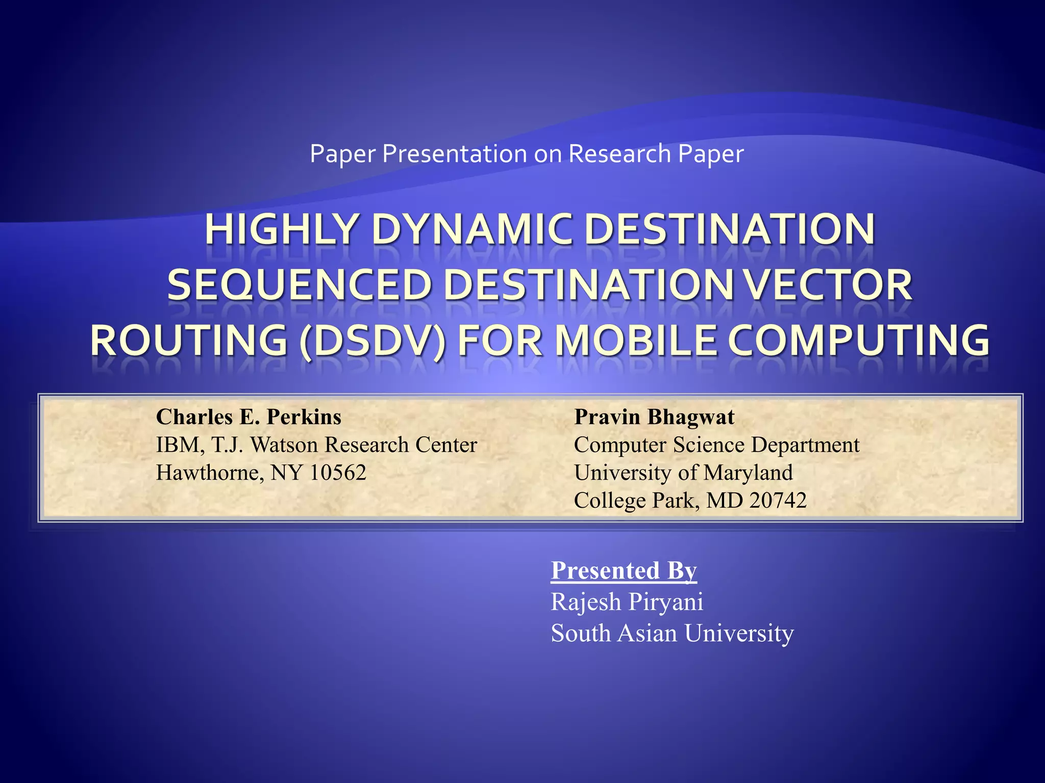 (Paper Presentation) DSDV | PPT