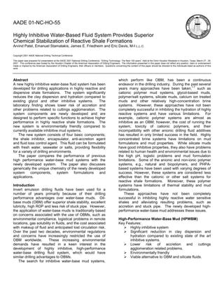 Highly inhibitive water based fluid system provides superior | PDF ...