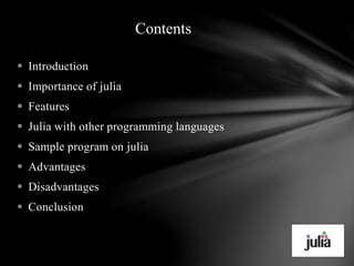 High performance computing language,julia | PPTX | Programming Languages | Computing
