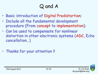High performance digital predistortion for wideband RF power amplifiers ...
