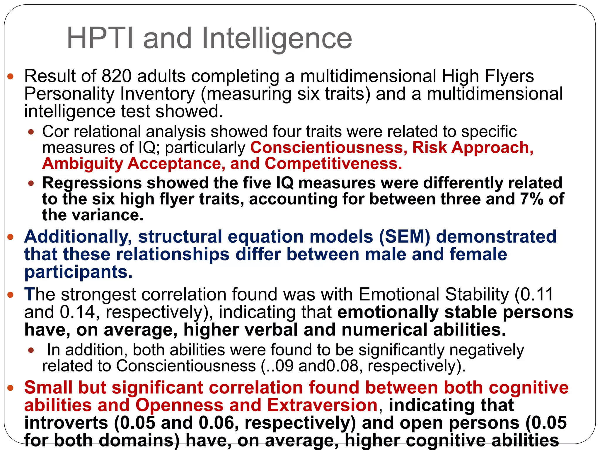 Big Five/HPTI and Cognitive ability AND High potential personality | PPT