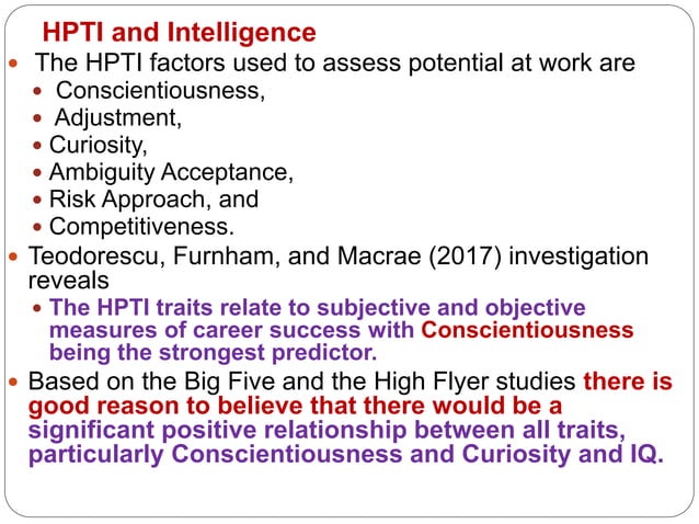 Big Five/HPTI and Cognitive ability AND High potential personality | PPT