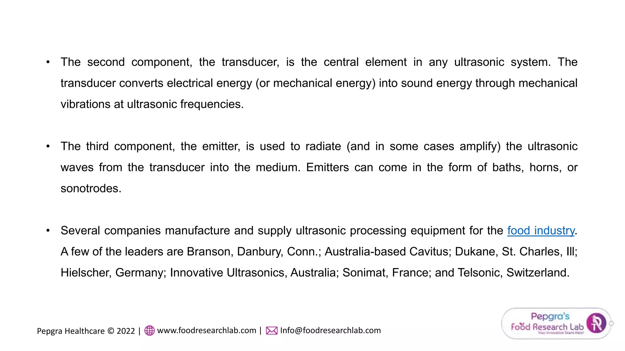 Ultrasounds In Food Processing | FoodResearchLab | PPTX