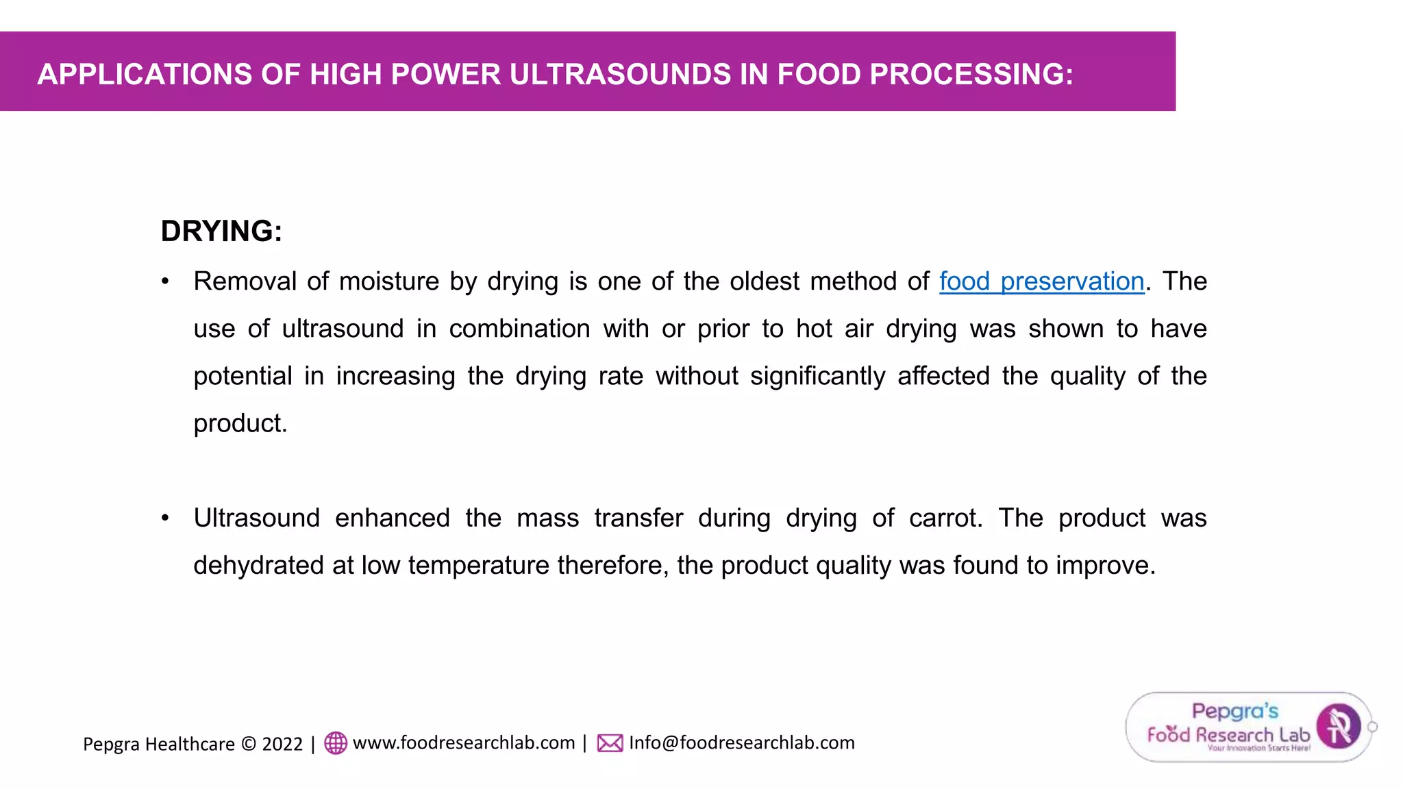 Ultrasounds In Food Processing | FoodResearchLab | PPTX