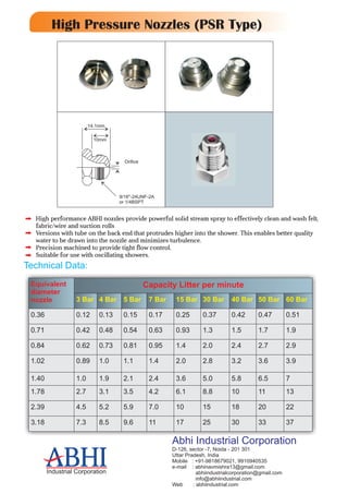 High pressure nozzles psr type | PDF | Bath and Shower | Personal Care