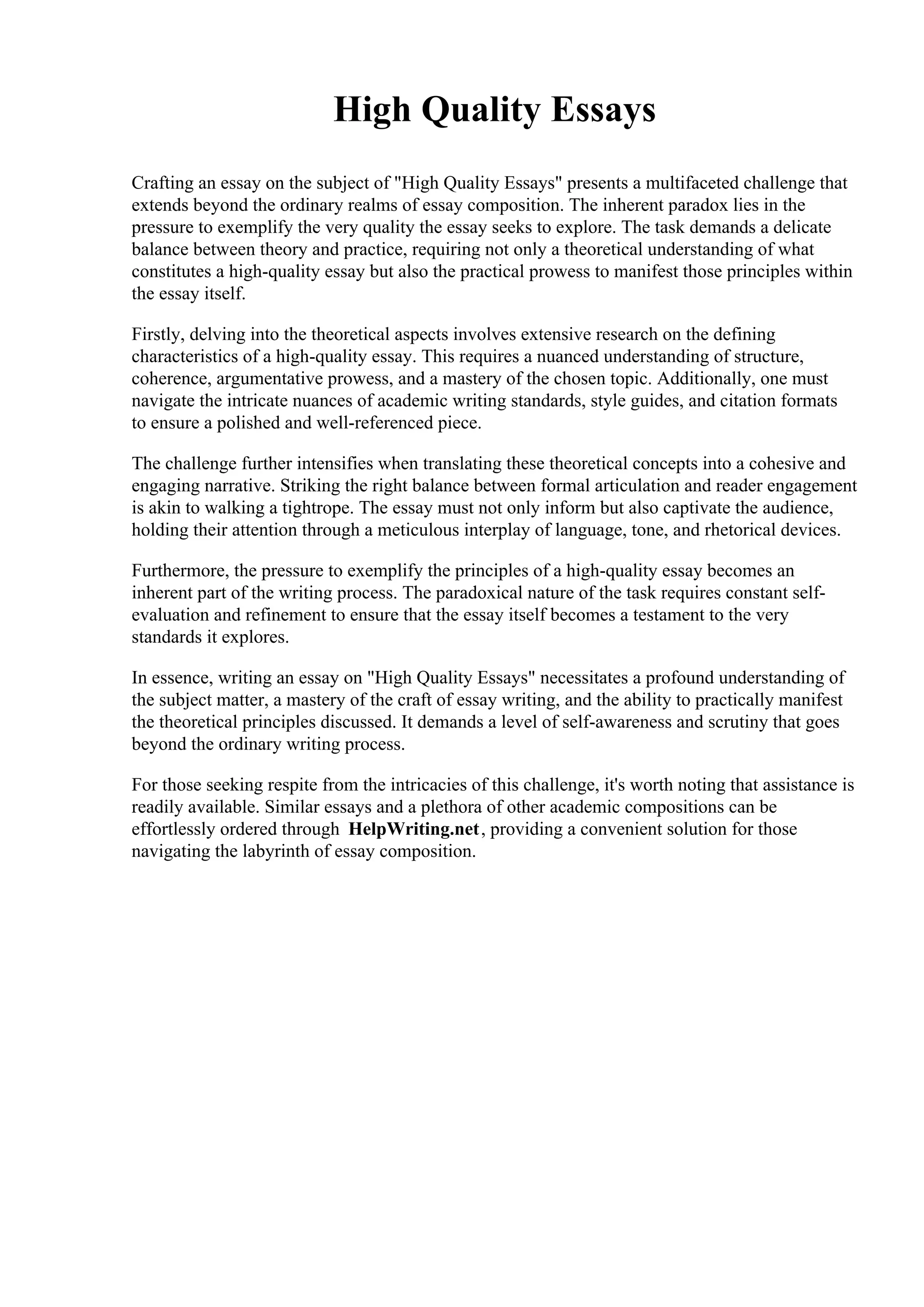High Quality Essays | PDF