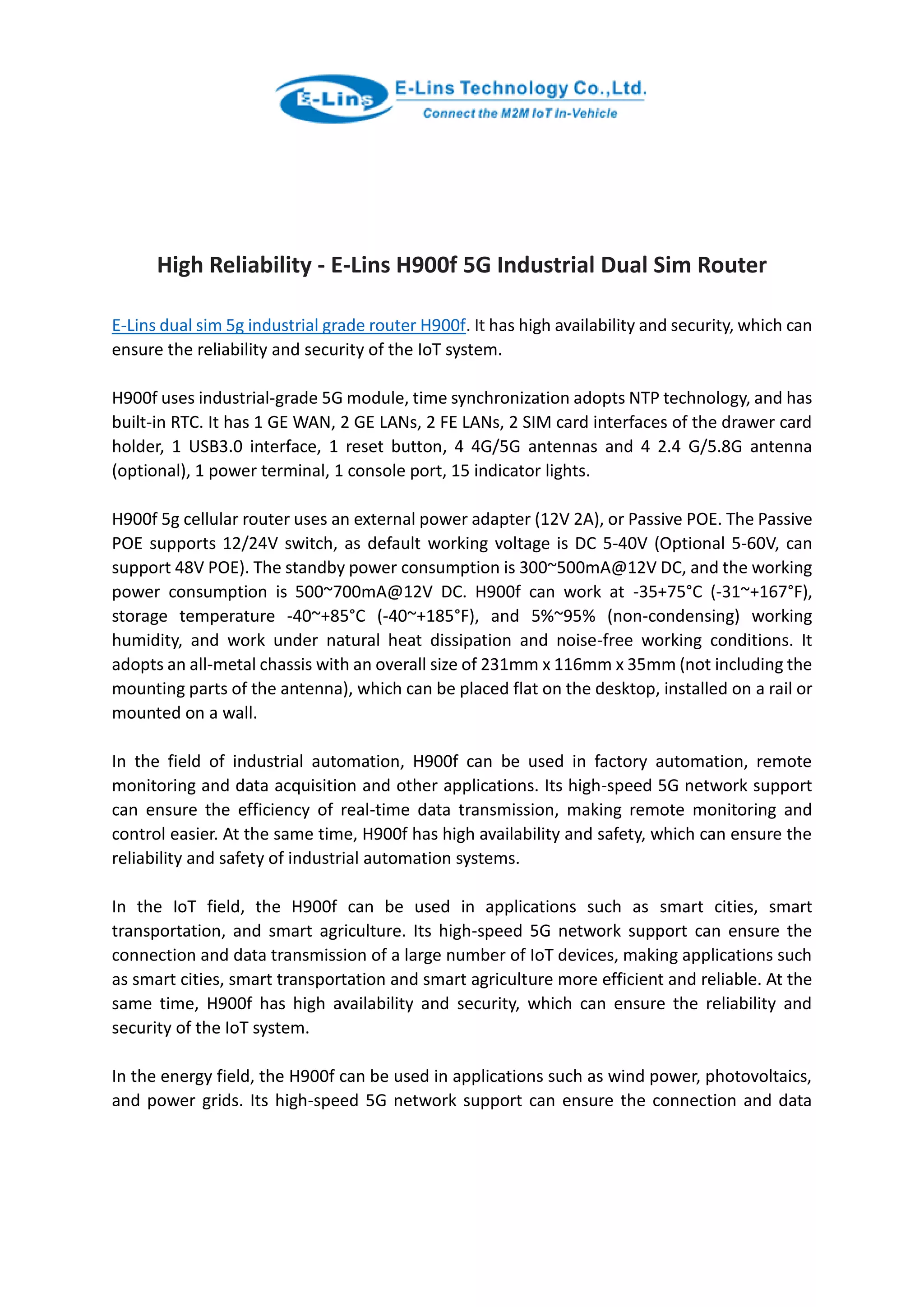 High Reliability - E-Lins H900f 5G Industrial Dual Sim Router.pdf