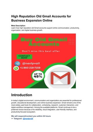 High Reputation buy Old Gmail Accounts for Business Expansion Online.pdf