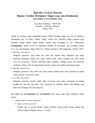 High Rise-Vertical Housing Hunian Vertikal Bertingkat Tinggi yang Ada ...