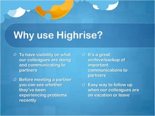 Highrise workshop | PPT