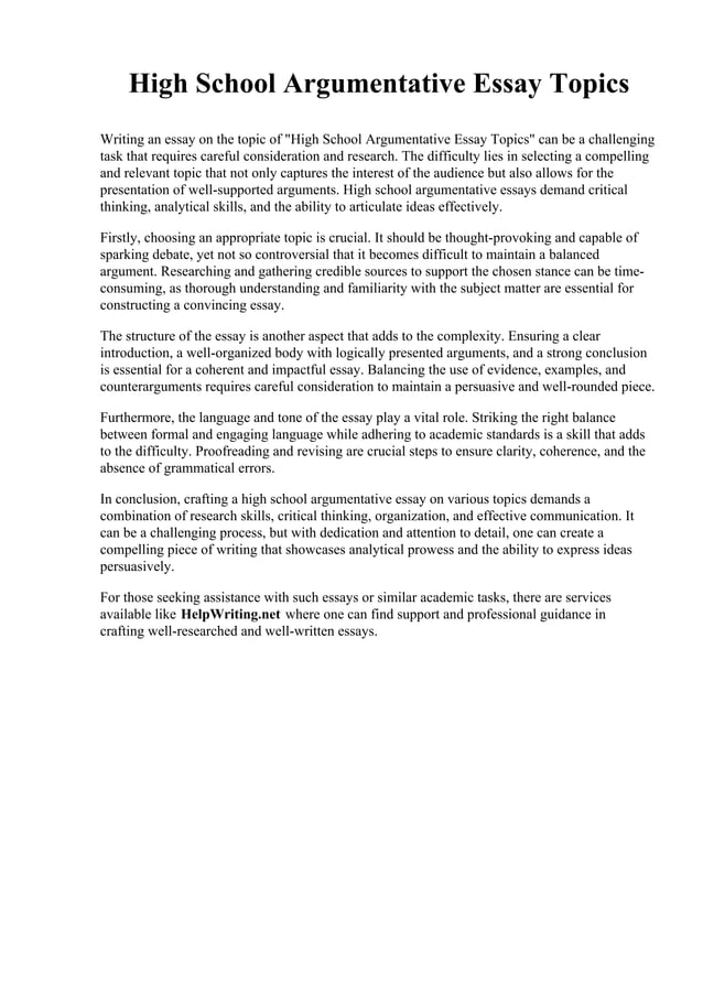 High School Argumentative Essay Topics | PDF