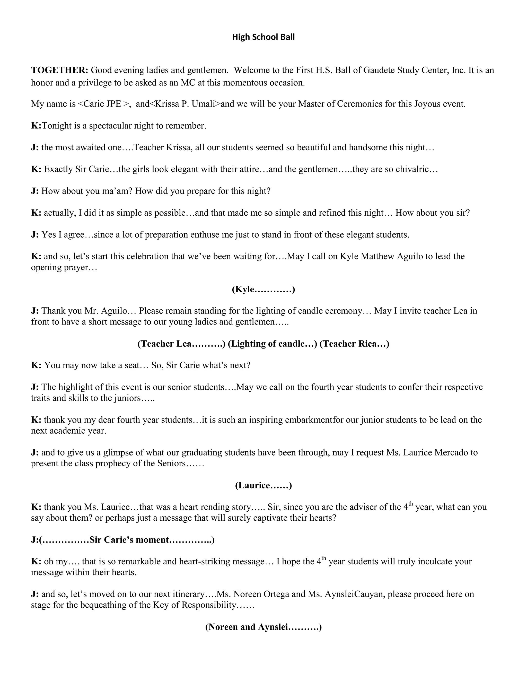 master of ceremony script for Prom | PDF