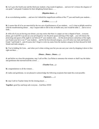 master of ceremony script for Prom | DOCX