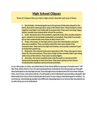 High school cliques | DOCX