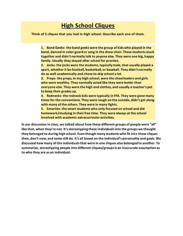 High school cliques | DOCX