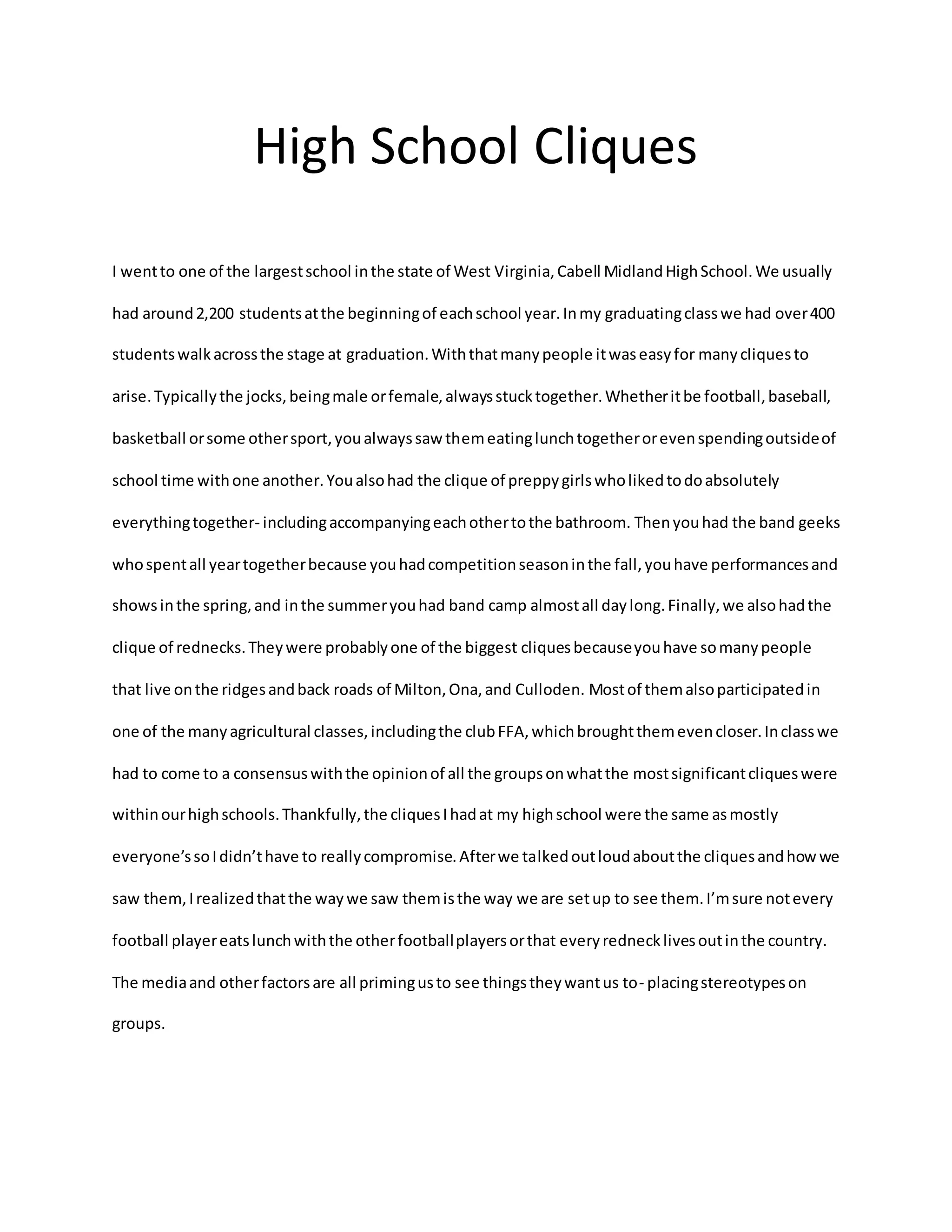 High school cliques | DOCX