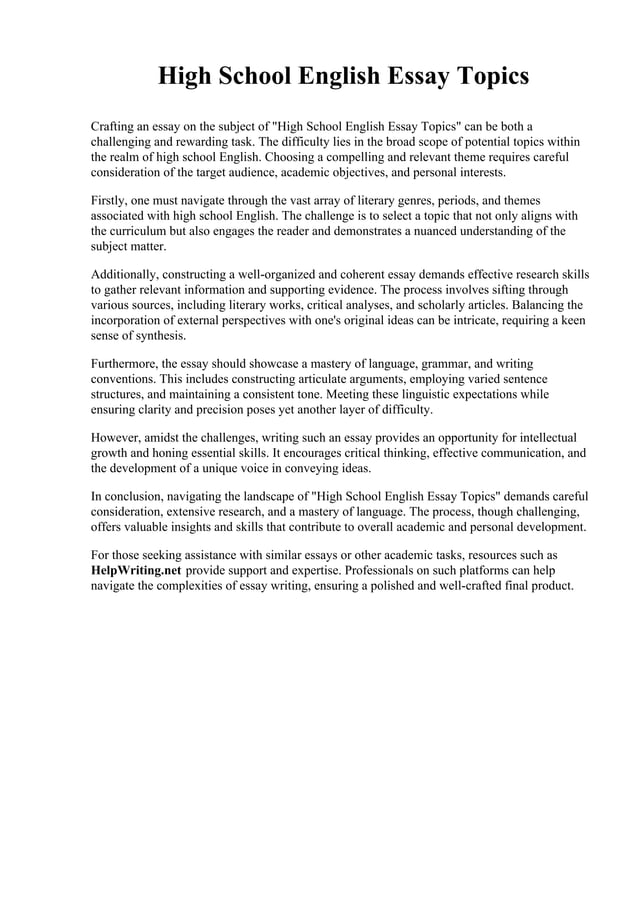 High School English Essay Topics. Denison University | PDF