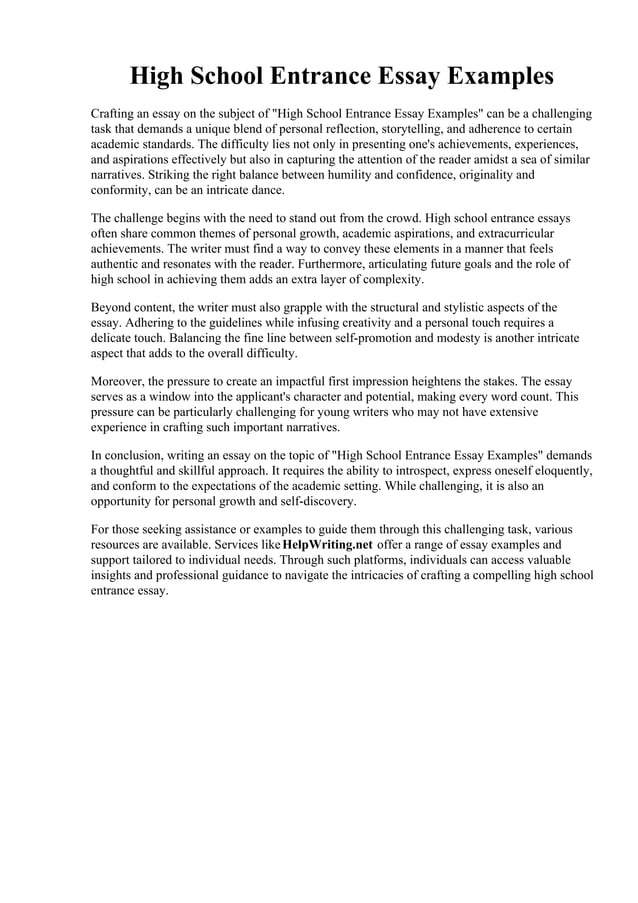 High School Entrance Essay Examples. Admission Essay Sample For High ...