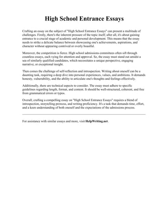 High School Entrance Essays | PDF