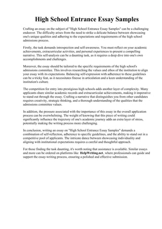 High School Entrance Essay Samples | PDF