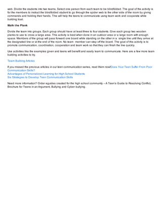 Team Building Activities To Improve Teen Communication | PDF