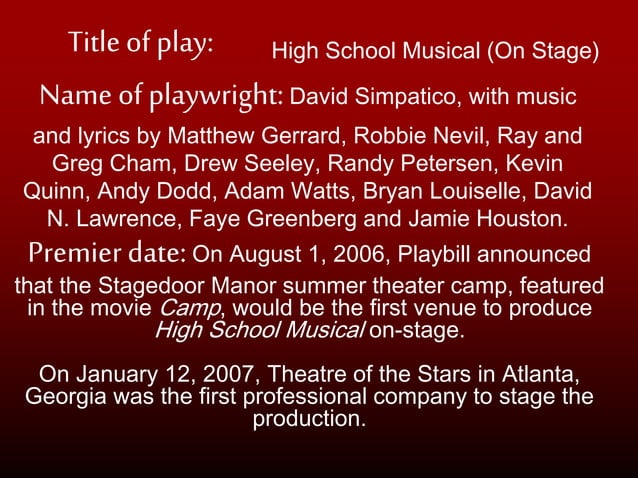 High school musical | PPTX | Musicals | Genres