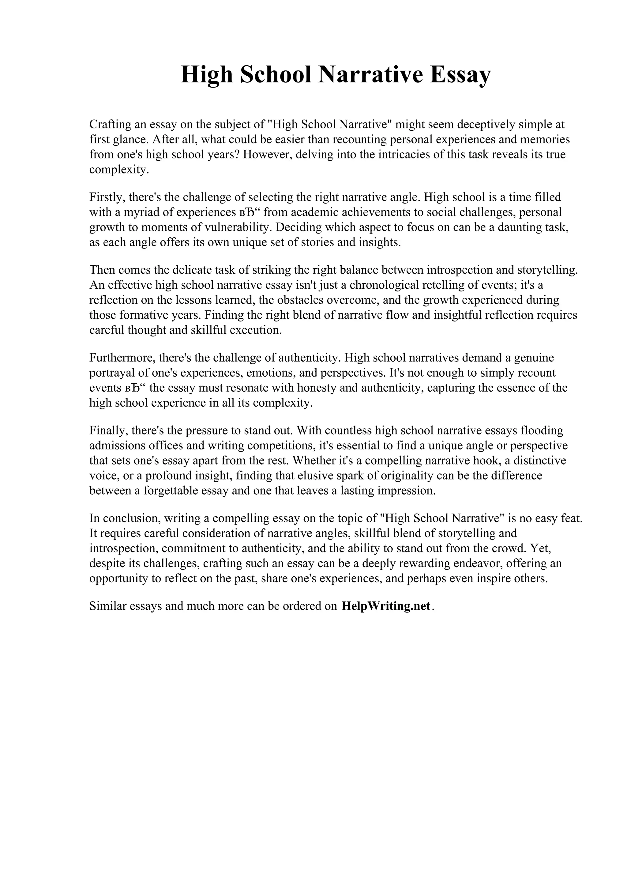 High School Narrative Essay. Make School | PDF