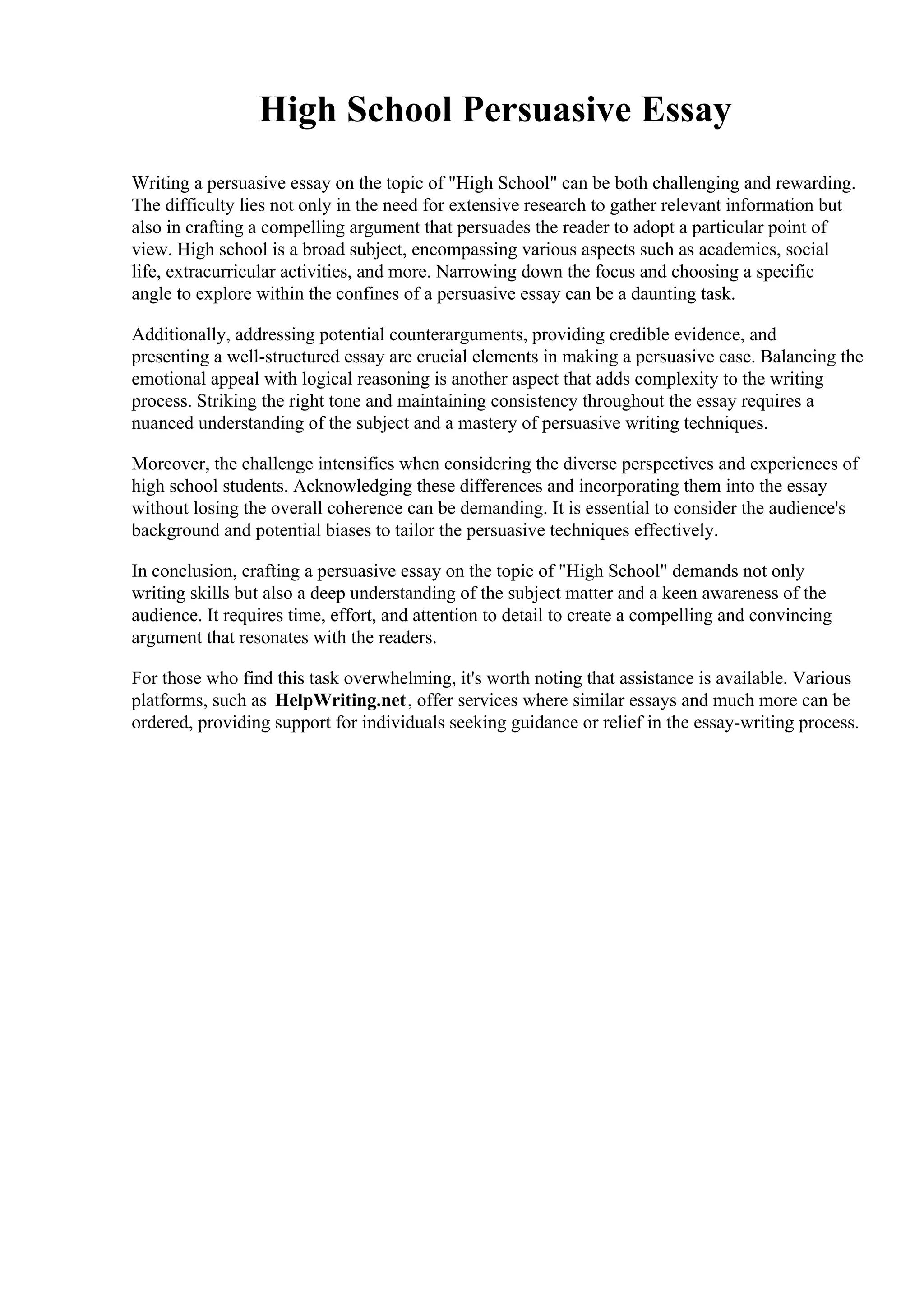 High School Persuasive Essay.pdf | Secondary Education | Education