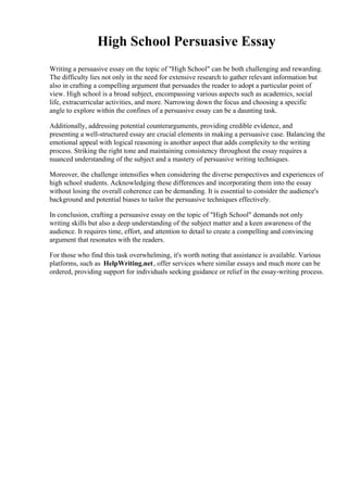 High School Persuasive Essay.pdf | Secondary Education | Education