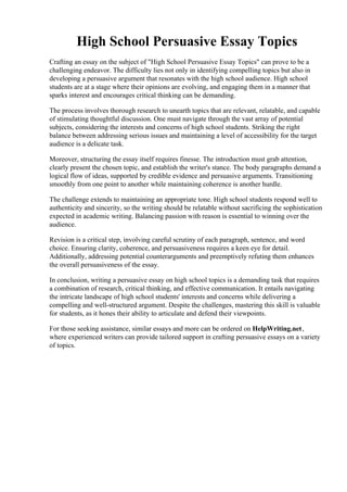 High School Persuasive Essay Topics | PDF